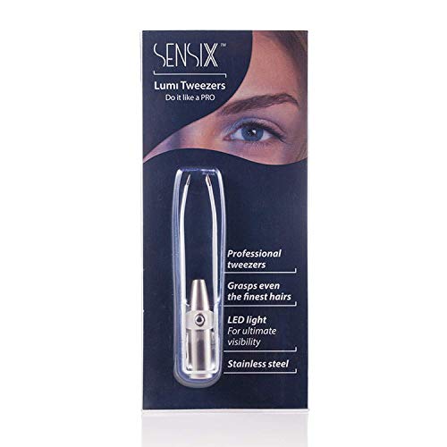 Sensica ‘Lumi’ Tweezers with Light - Precision Slant Tip Eyebrow Tweezers for Women with Finest Point Grip for Professional Results - Accurate, Durable, Hygienic