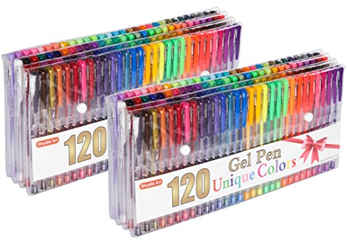 Shuttle Art 240 Pack Gel Pens, 2 Sets of 120 Colors Gel Pens for Adults Coloring Books Drawing Doodling Crafts Scrapbooking Journaling