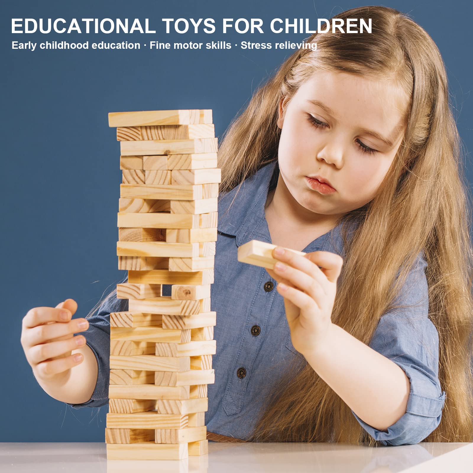 NiToy Wooden Building Blocks 100PCS Montessori STEM Toy for Kids, Solid Natural Pine Wood, Creative Shapes for 3D Space Stacking Games and Sensory Play, Educational Preschool Learning for Boys & Girls