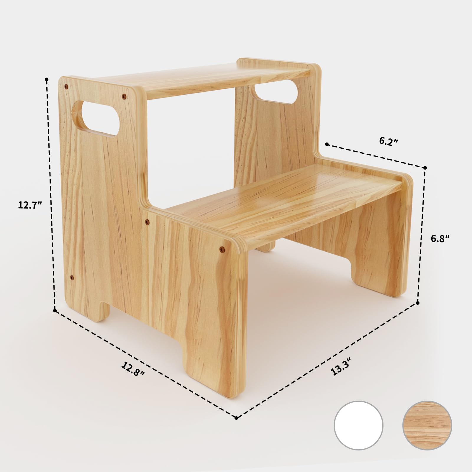 Wooden Step Stool,Two Step Stool for Kids,Toddler Montessori Stool Supports 300 lbs Kids Toddler Stepping Stool for Bathroom Sink/Toilet/Kitchen/Bed,Natural