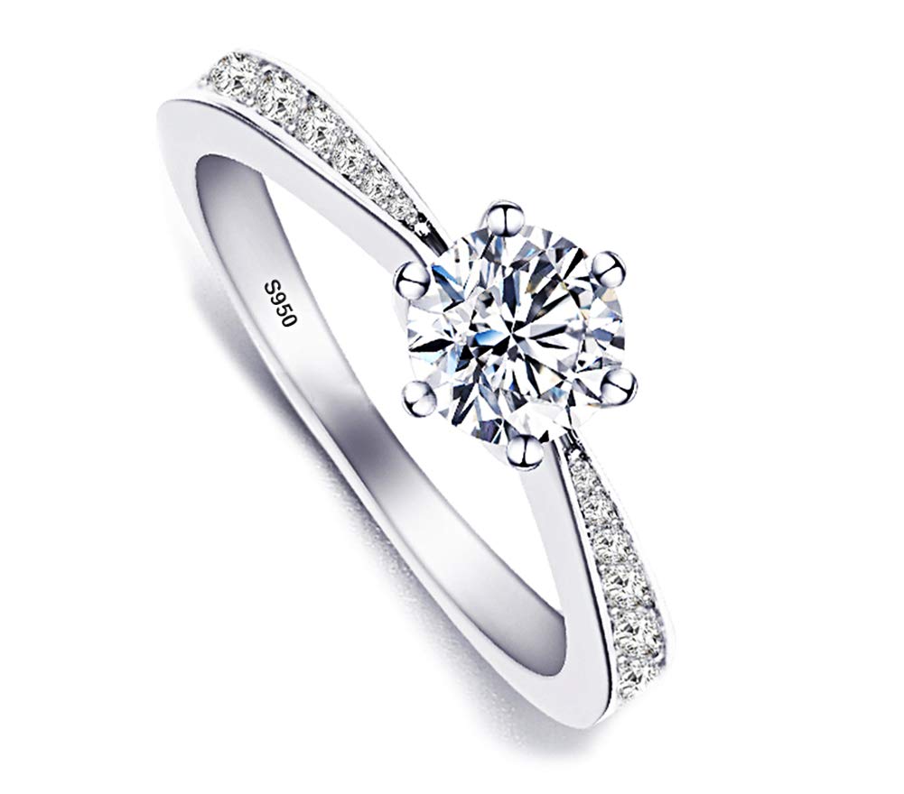 AndreAngel Engagement Ring | Genuine Moissanite Gemstones 0.5 carats 5 mm | Solid Sterling Silver 950 | Promise Wedding Anniversary Bridal Valentines | Design A70, Precious Metal, Created Moissanite