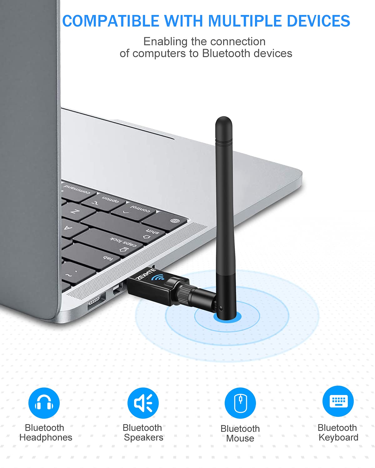 Long Range USB Bluetooth Adapter for PC USB Bluetooth Dongle Wireless Bluetooth Adapter for Headphones Speakers, 328FT / 100M,5.0 Bluetooth Transmitter Receiver for Windows 10/8 / 8.1/7