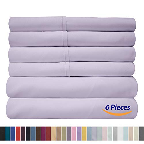 Queen Sheets Lilac - 6 Piece 1500 Supreme Collection Fine Brushed Microfiber Deep Pocket Queen Sheet Set Bedding - 2 Extra Pillow Cases, Great Value, Queen, Lilac