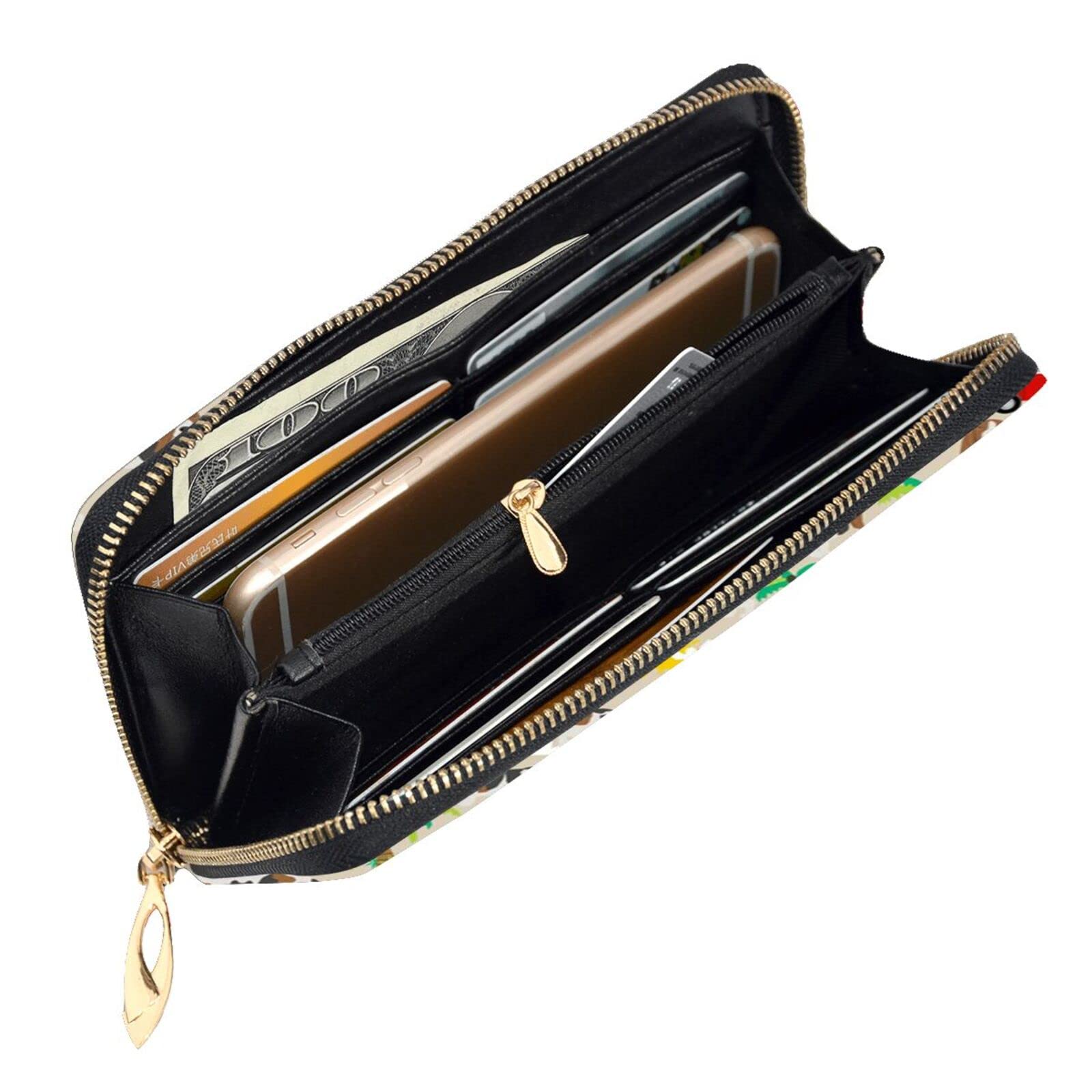 Basset Hound Dog Summer Bus Palm Trees Women'S Leather Long Clutch Wallet :>> 7.48x4.13 Inch Comfortable, Lightweight, Waterproof, Durable.