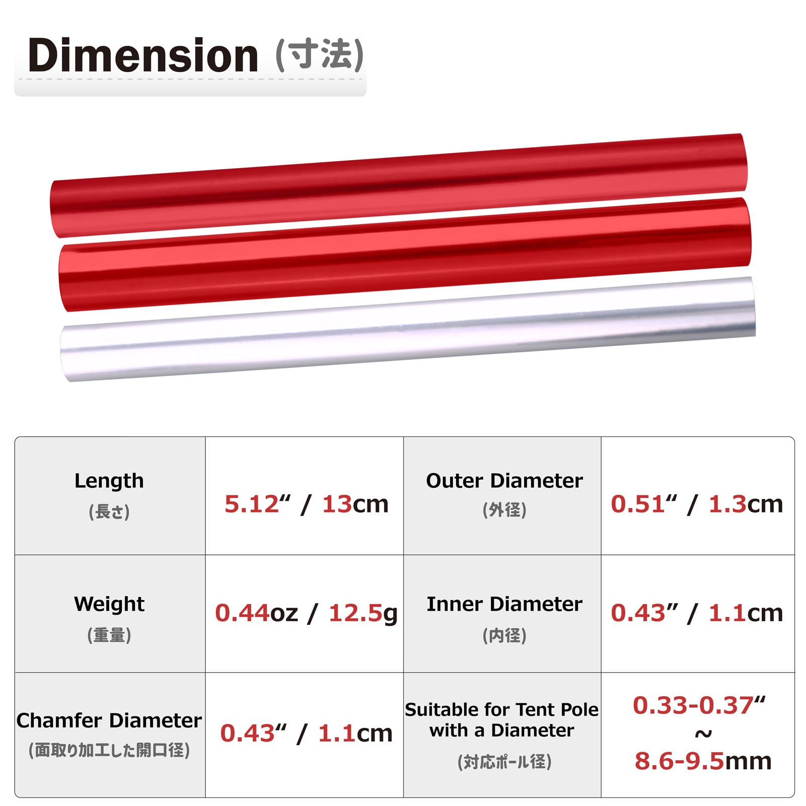 Azarxis Tent Pole Repair Splint Repair Kit Spare Repair Emergency Tube for Diameter 8.6-9.5mm Tent Pole (Red - 10 Pack - for Tent Pole 8.6-9.5mm)