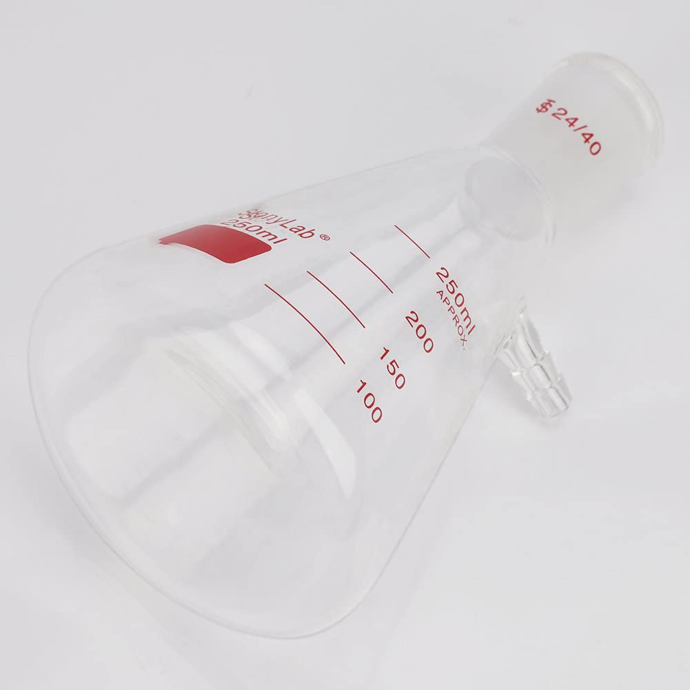 stonylab Filtering Flask with 24/40 Standard Taper Outer Joint, Heavy Wall Borosilicate Glass Filter Flask, Bolt Neck with Tubulation, 250 ml