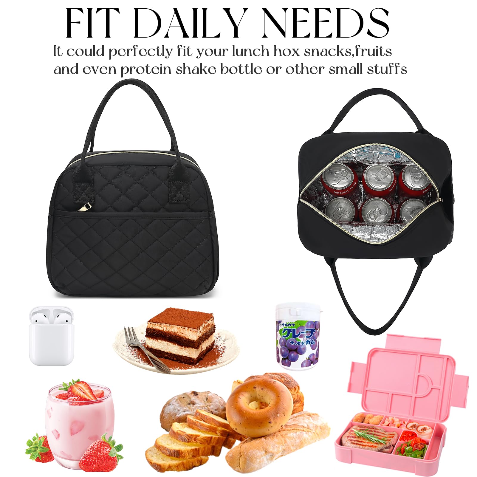 CAMTOP Lunch Box for Women Insulated Lunch Bag Lunchbox Cooler Thermal Leakproof Quilted Reusable Lunch Tote Bag for Work School Travel Picnic