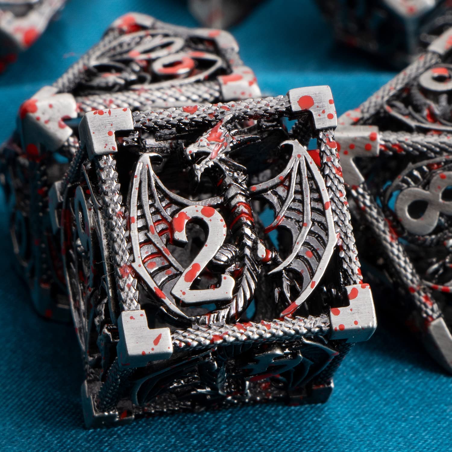 ARUOHHA Hollow DND Metal Dice Set Blood D and D Role Playing Games Dice with Gift Box, Dungeons and Dragons D+D Dice 6 Sided Large Polyhedral Dice RPG D&D Dice Set D20 D12 D10 D8 D6 D4