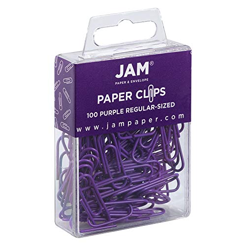 JAM PAPER Colorful Standard Paper Clips - Regular 1 Inch - Purple Paperclips - 100/Pack
