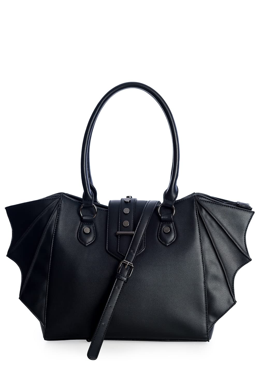 Lost Queen Women's Gothic Annabelle Bat Handbag Winged Crossbody Purse Black Shoulder Bag