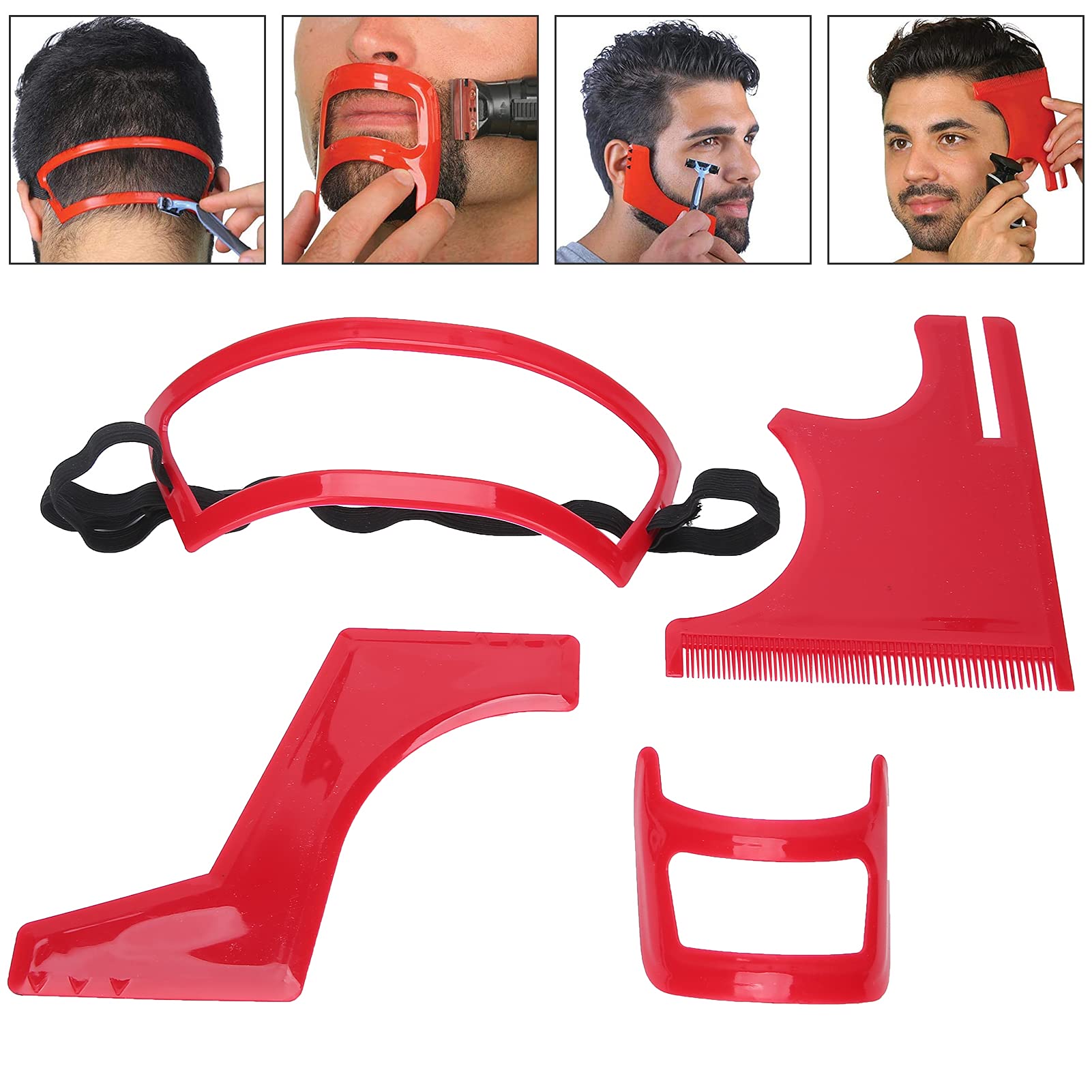 Beard Shaping Tool Kit, Beard Hairline Shaping Tool Kit for Men, Beard Guide Shaping Tool Kit Beard Styling Cutting Hairline Grooming Red Plastic Beard Template Set