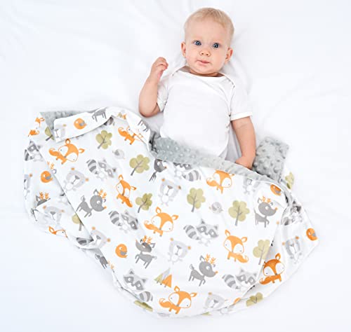 Soft Plush Minky Baby Blanket for Boys Girls Unisex with Print Animal Pattern Double Layer Dotted Backing Bed Throws for Baby Crib Receiving for Newborns