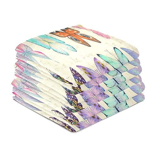 FUGIDOG Kitchen Dish Towels Set of 6, Butterfly Light Beige Ultra Soft Absorbent Kitchen Towels Tea Towels Hand Towels Quick Drying Reusable Cleaning Cloths, 18 x 28 inch