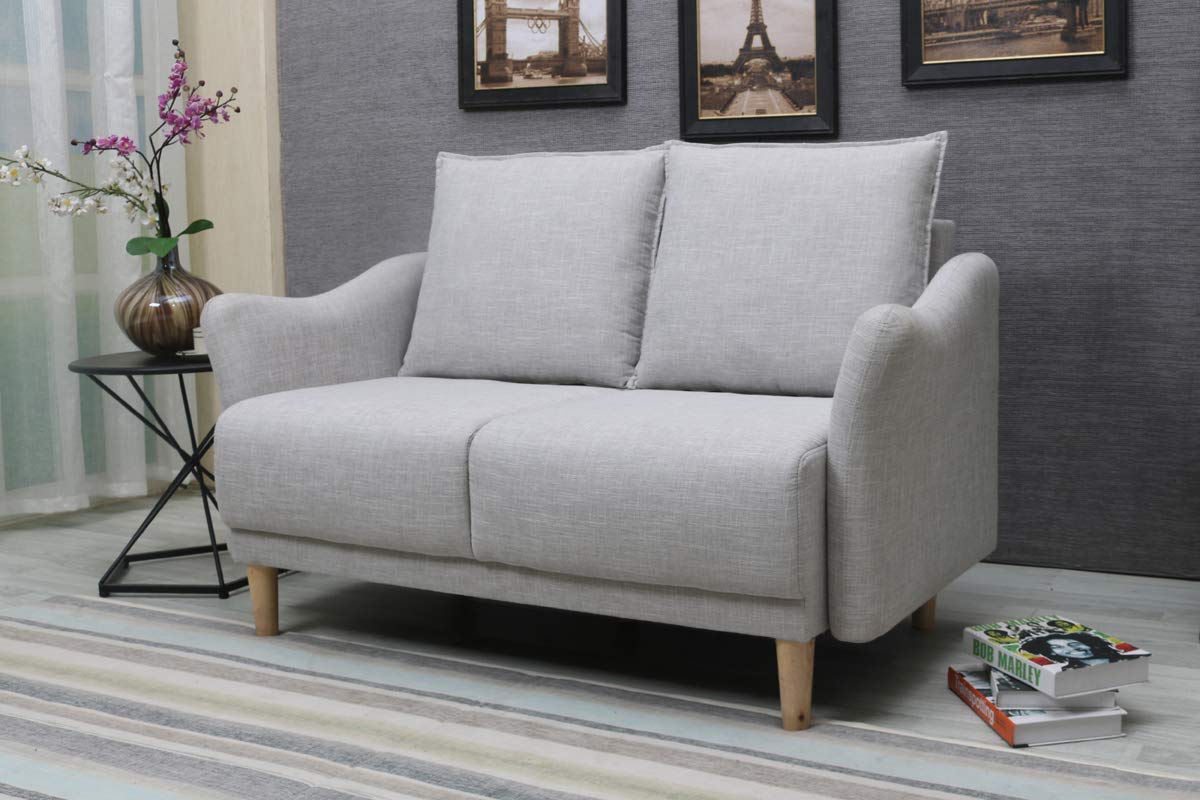 Best-Living Furniture Linen Fabric Small Sofa 56" Modern Sofa Couch, Contemporary Love seat and Loveseat Sofa, 2 Seat Sofa for Small Space, Light Grey
