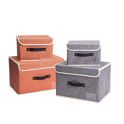 Storage Boxes with Lids 4 Pack Foldable Decorative Storage Bins for closet, Jane's Home Compact Storage Baskets Large & Small Mixed Storage Cube for Home, Office, Kids Playroom,Bathroom