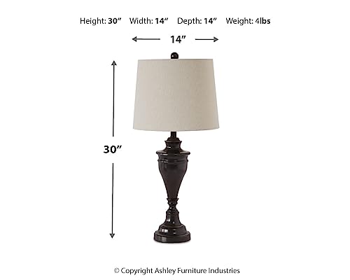 Signature Design by Ashley Darlita Traditional 29" Table Lamp with Pedestal Base, 2 Count, Dark Brown with White Shade