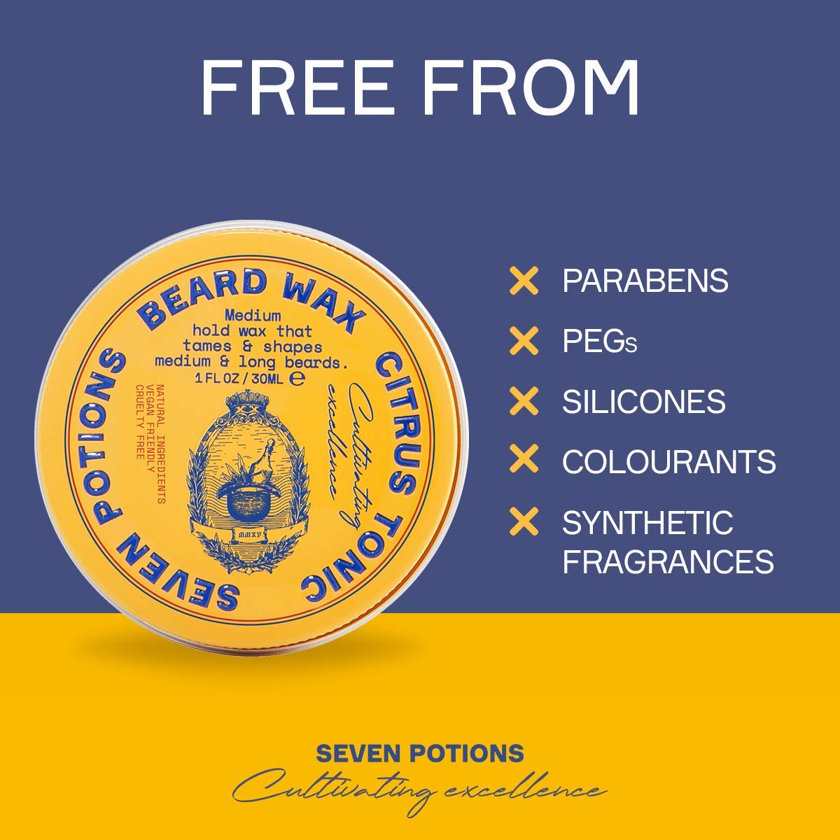 SEVEN POTIONS Natural Beard Styling Wax for Medium Hold - 1 oz, Shapes and Nourishes Without Stiffness (Woodland Harmony)