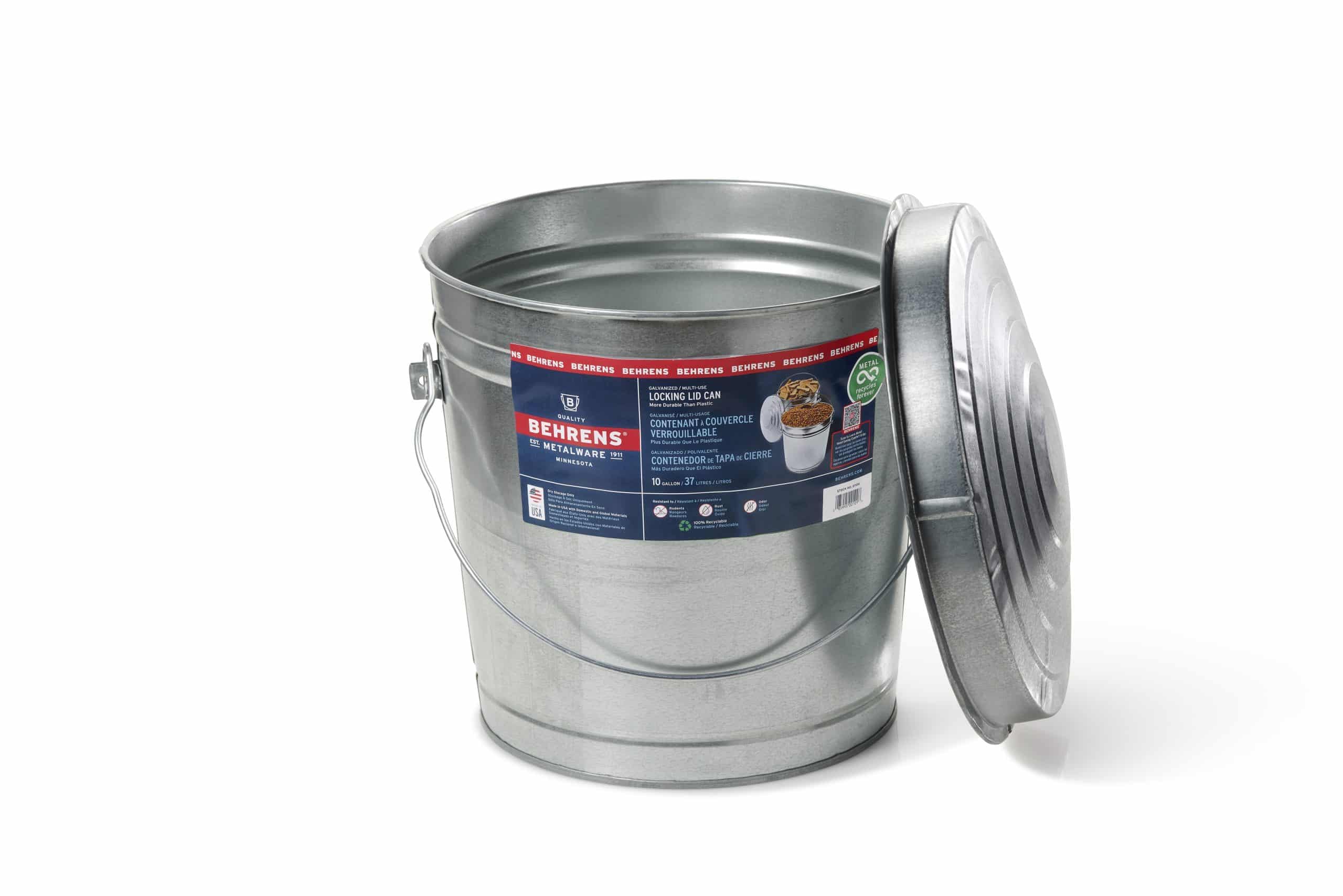 Plexon Silver 10-Gallon Galvanized Steel Trash Can with Lid - Stylish Metal Trash Bin for Kitchen, Outdoor Patio, and Camping