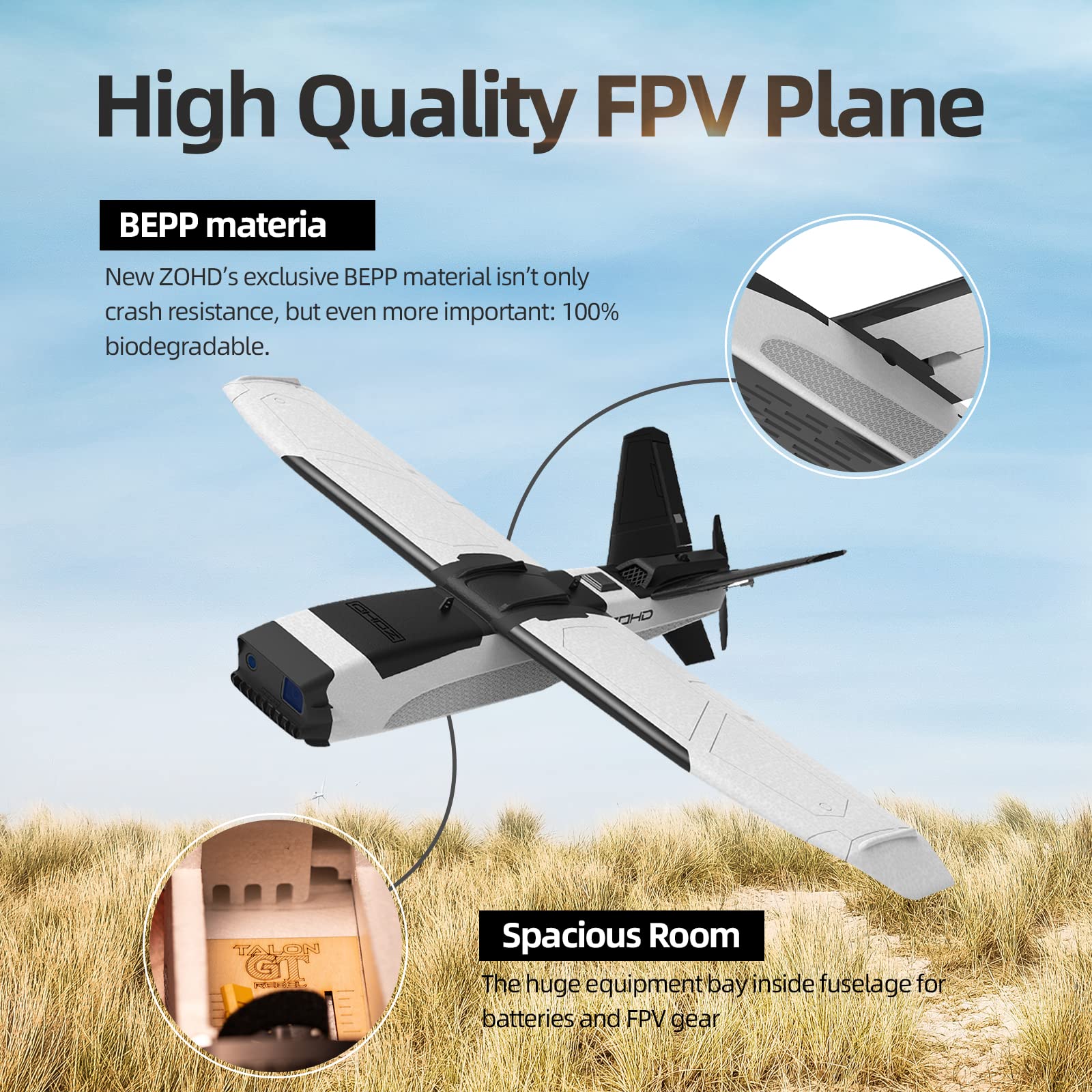 Buddy RC ZOHD Talon GT Rebel FPV Airplane, V-Tail BEPP FPV Aircraft RC Airplane for Adults with 1000MM Wingspan, Easy Controlled RC Plane for The Beginners (KIT Version,White)
