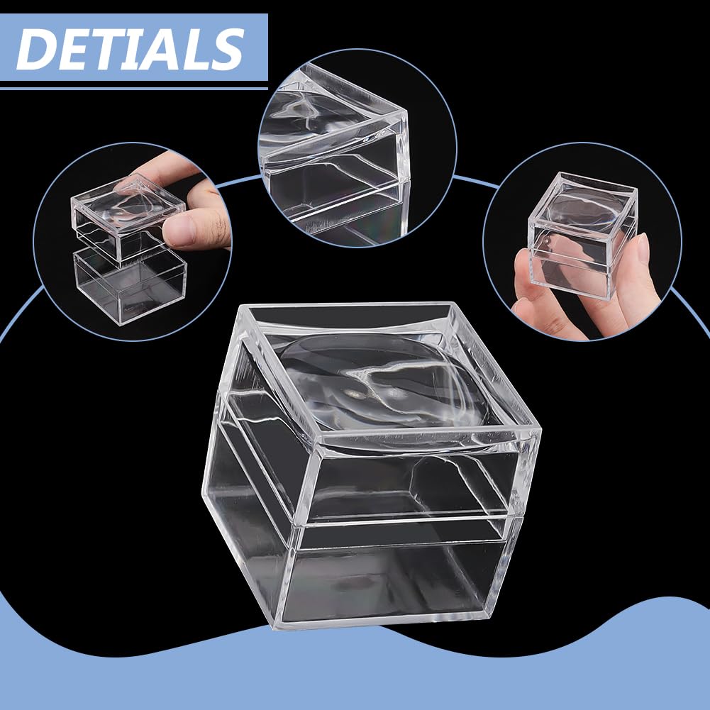 BENECREAT 10pcs 1.57x1.57 Inch Magnifier Box, Clear Square Magnifier Case Acrylic Display Box for Jewellery Display, Insect Observation, Crafting