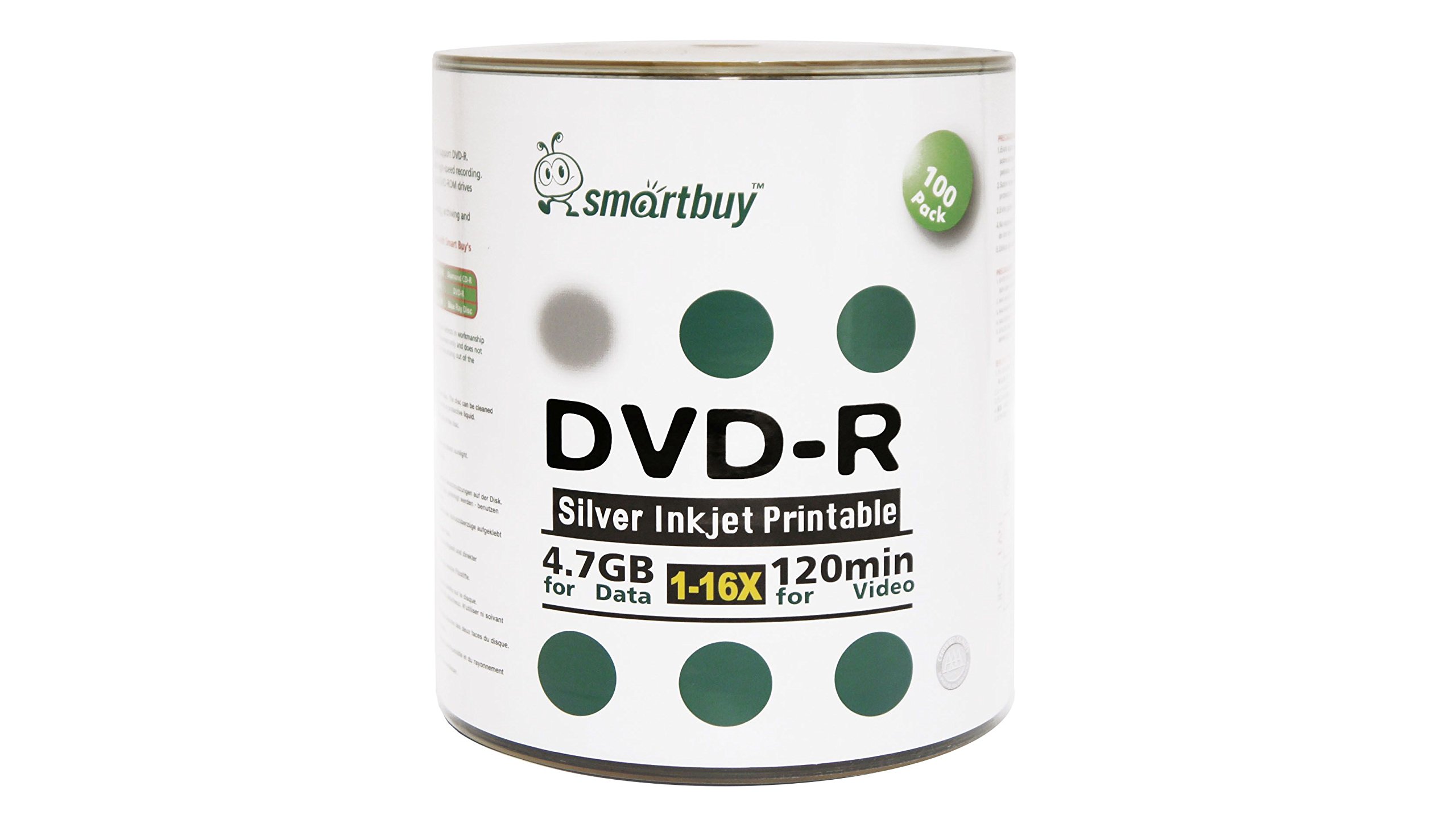Smartbuy 1200-disc 4.7gb/120min 16x DVD-R Silver Inkjet Hub Printable Blank Recordable Media Disc