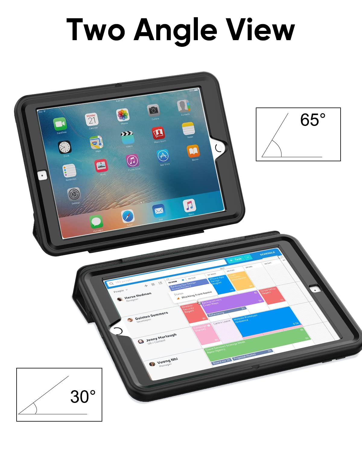SEYMAC for iPad 6th/5th Generation Case, Sturdy Heavy Duty Shockproof Protection Folio Stand Case with Smart Cover Auto Sleep/Wake for iPad 9.7 Case, Black