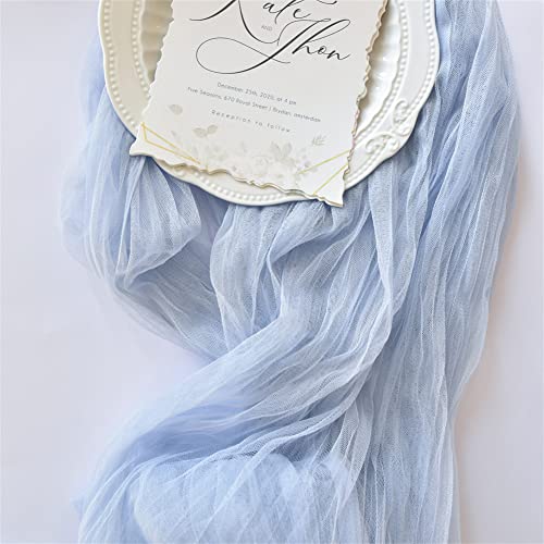 Joanlody Blue Cheesecloth Table Runner 10Ft Rustic Gauze Tablecloth 38x120 Inches Boho Backdrop Drape Fabric for Wedding Party Bridal Shower Decor, Photography Background