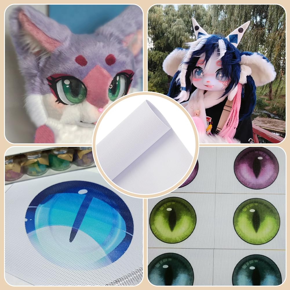 BENECREAT Custom Fursuit Eye Mesh, 39x11.8inch White PVC Plastic Net 0.2mm Thick Waterproof Printable Mesh for Furries Cosplay, Props, Fursuits, Craft Making, Hole: 0.5mm