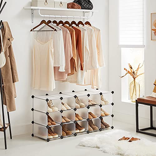 SONGMICS Shoe Rack, Space-Saving 15-Count Plastic Shoe Storage Organizer Unit, Shoe Cabinet, Ideal for Entryway Hallway Closet Garage, 14.2 x 44.5 x 34.6 Inches, Transparent ULPC44S