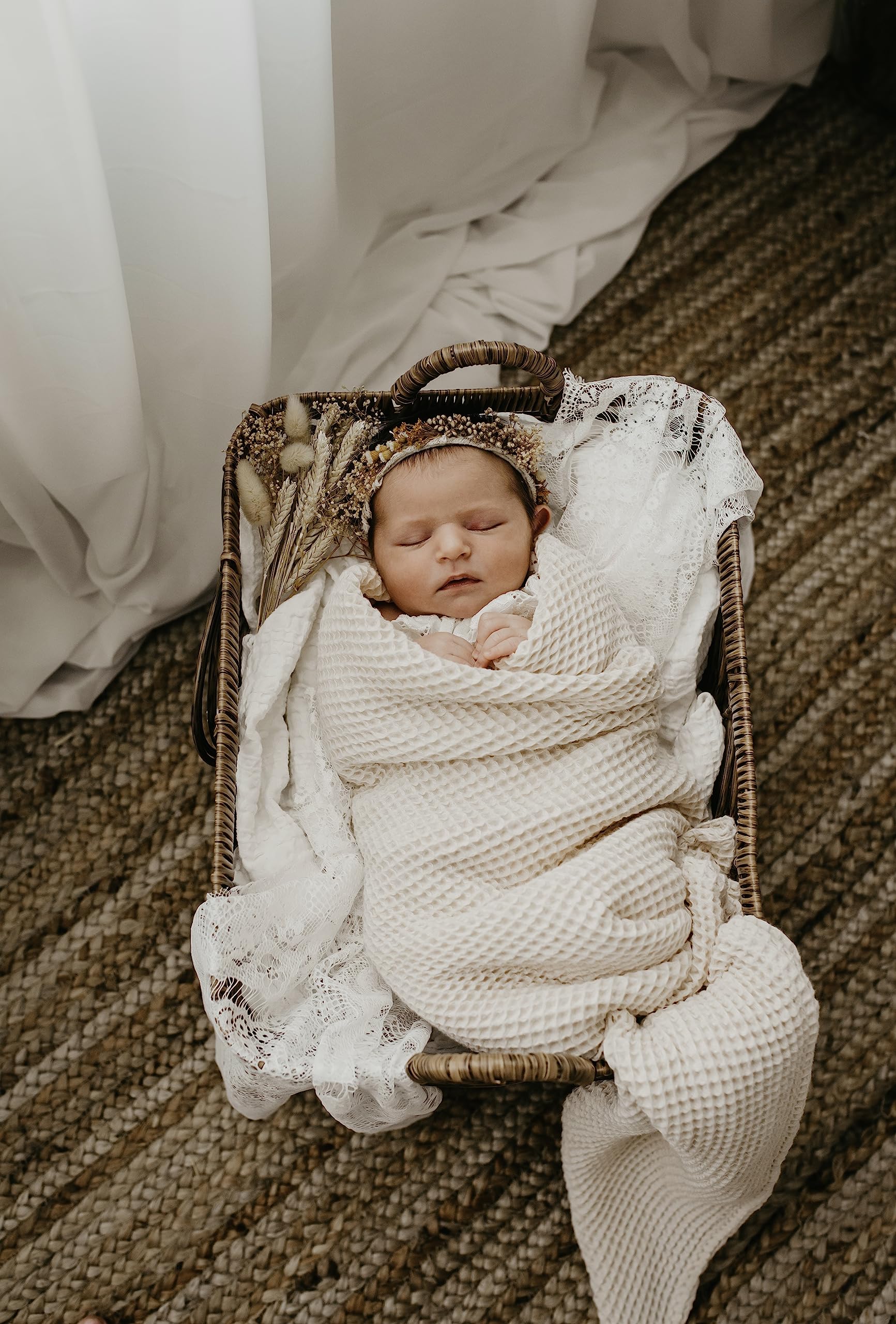 judith + lain Waffle Baby Blanket Boho Knit Swaddle - 39"x39" Neutral Receiving Blankets 100% Cotton | Baby Registry Search Gender Neutral Gifts | Unisex Newborn Essentials