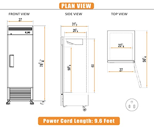 KITMA 28" Commercial Freezer, Single Door Stainless Steel Reach-in Freezer with 3 Adjustable Shelves for Restaurants, 23 Cu. Ft (-8°F – 0°F)