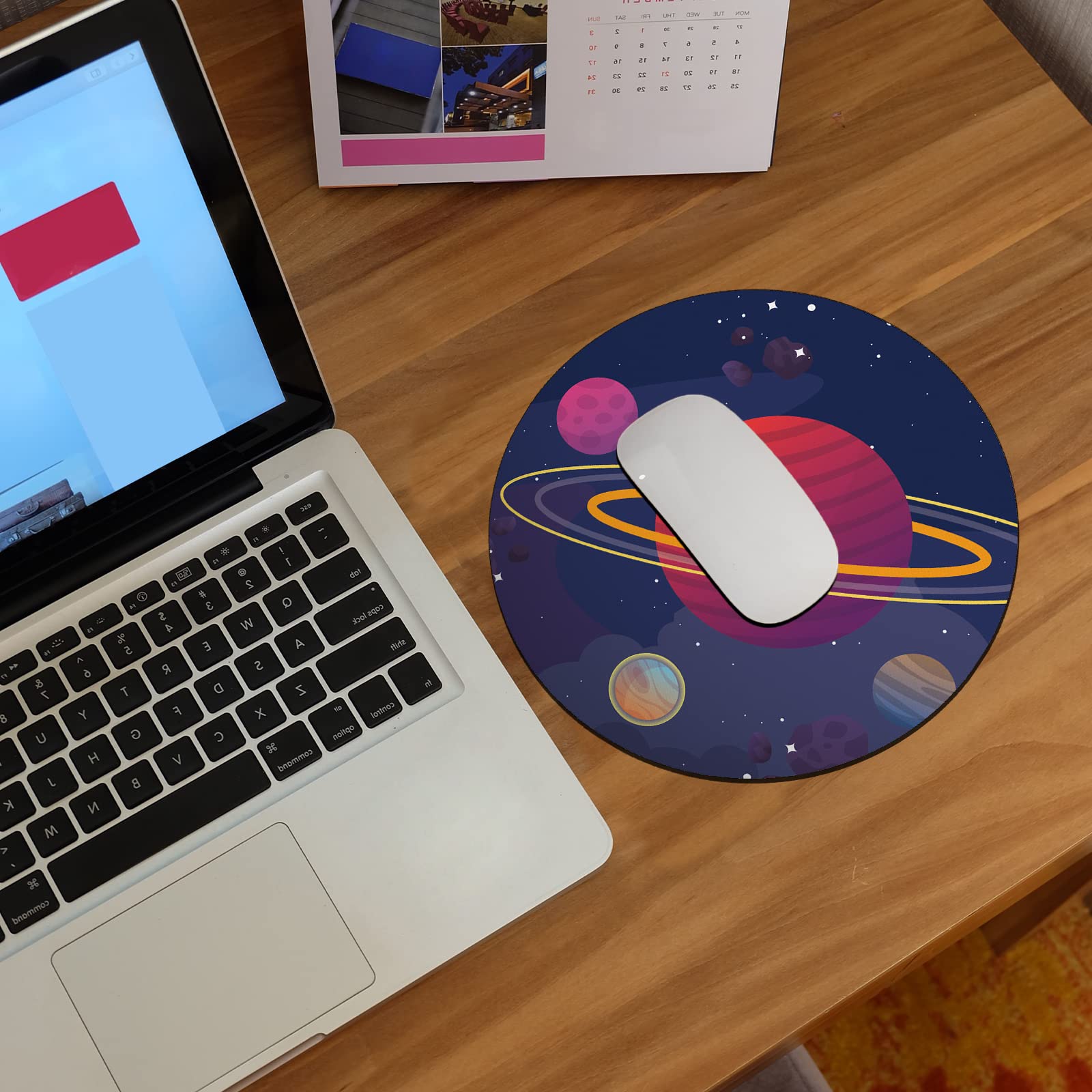 BannerBuzz Preprinted Mouse Pad Round Shape, Vibrant Design, Lightweight, Non-Slip Nitrile Rubber Material (200mm Diameter x 3mm Thick) (Design 8, Pack of 100)