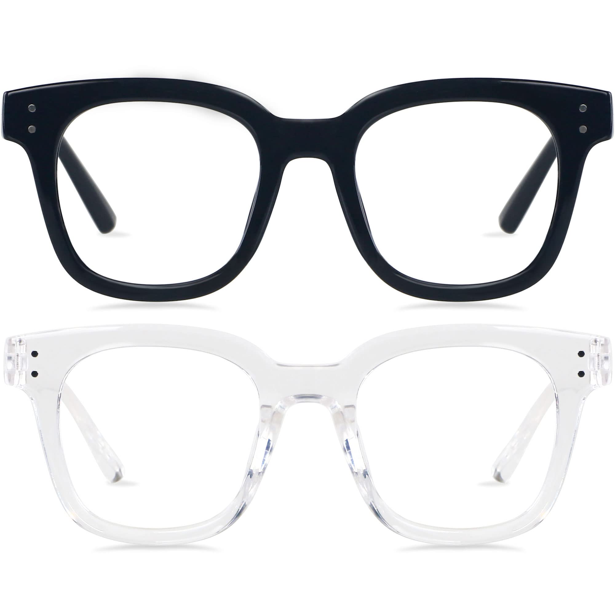 ANDWOOD Blue Light Blocking Glasses Women Computer Screen Oversized Bluelight Blocker for Big Heads Anti Eye Strain Square Black Crystal Frame