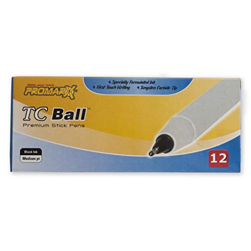 Kittrich Corporation Promarx TC Ball Premium Medium Ballpoint Stick Pens, 1.0 mm, Black Ink, 12 count