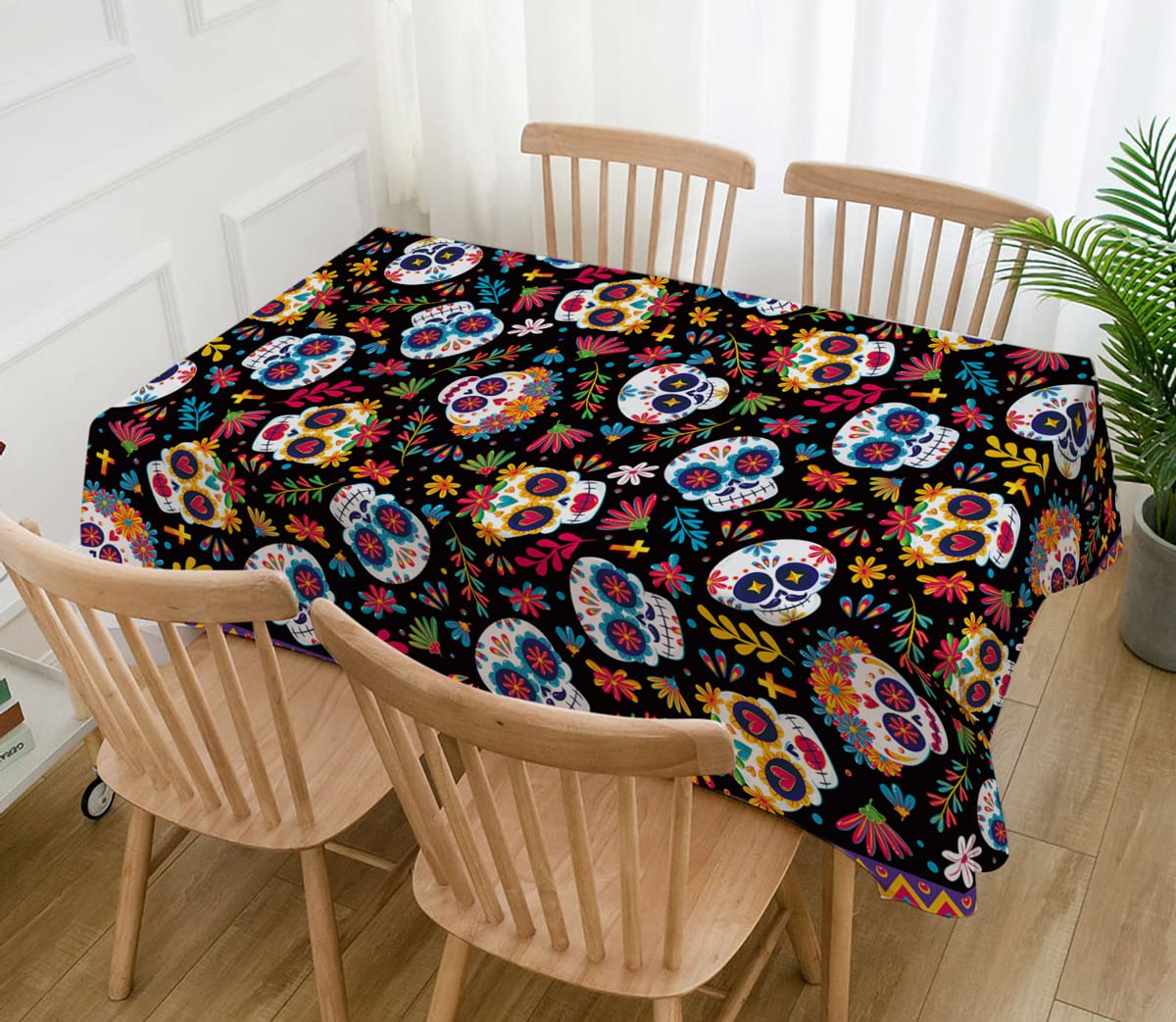 Hafangry Dia DE Los Muertos Tablecloth Day of The Dead Sugar Skull Decor Mexican Fiesta Halloween Themed Party Decoration Kitchen Dining Room Table Cloth (60" x 84")