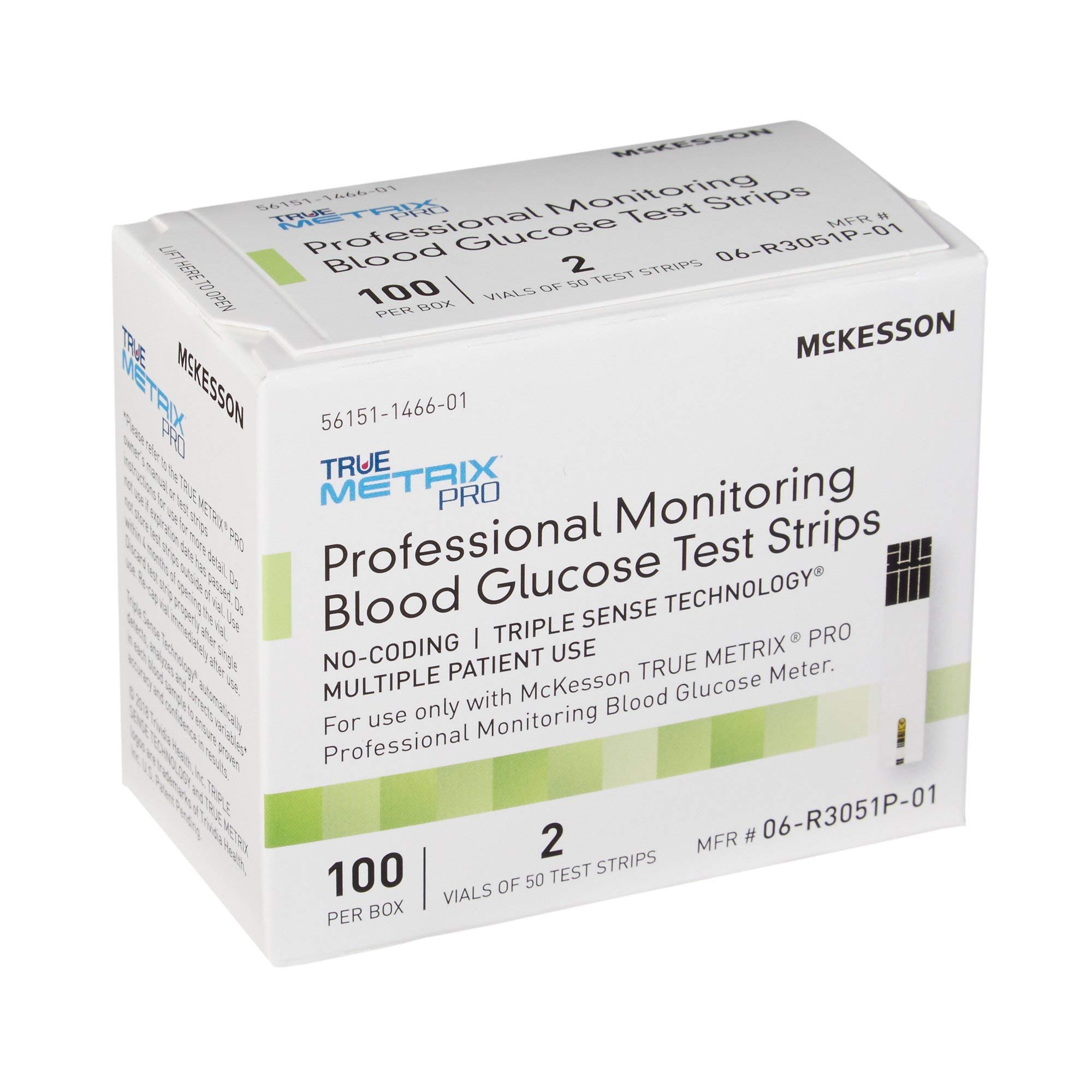McKesson TRUE METRIX PRO Professional Monitoring Blood Glucose Test Strips - No Coding, Triple Sense Technology, Multiple Patient Use - Vials of Strips, 100 Strips, 2 Packs, 200 Total