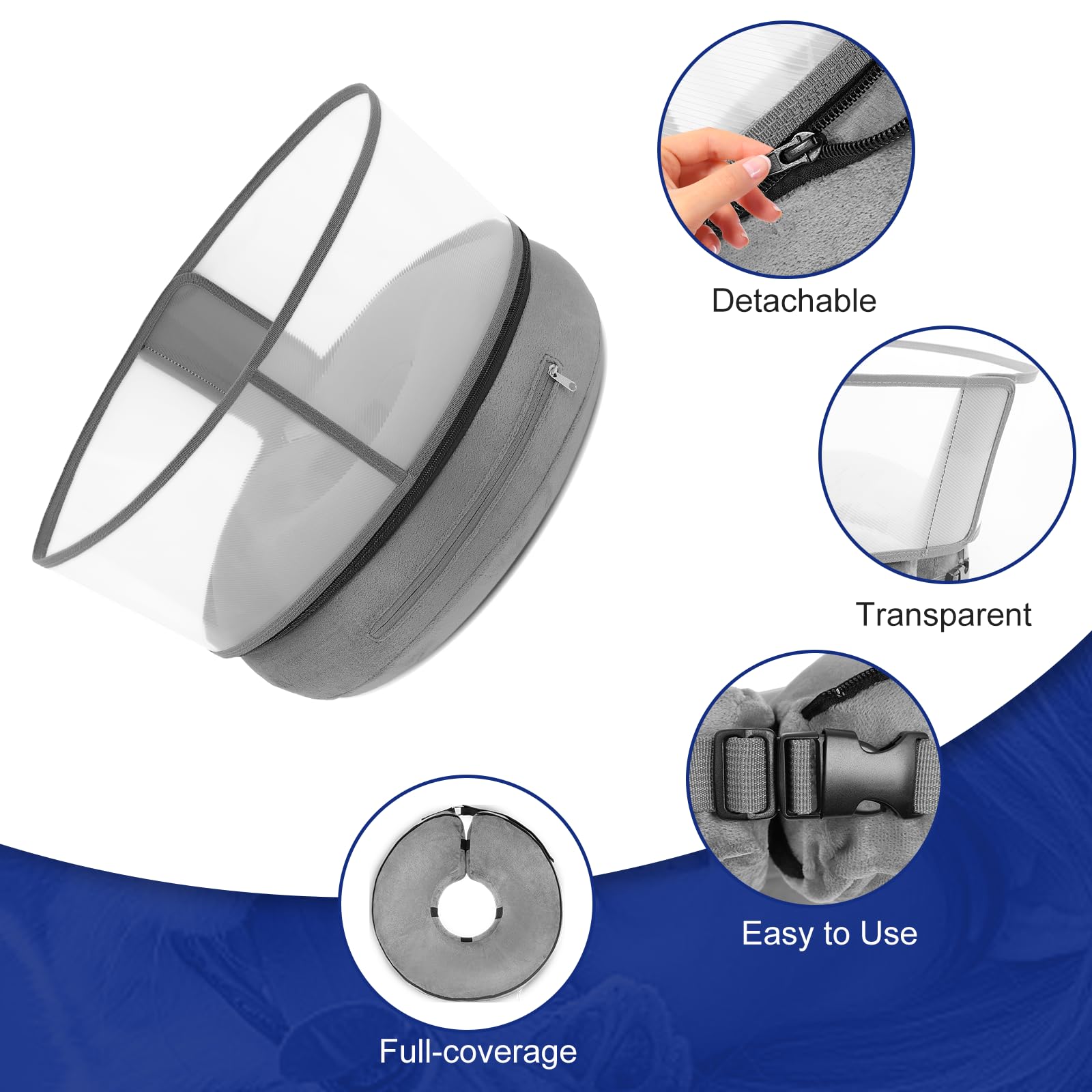 BARKLESS Inflatable Dog Cone Collar, Soft Dog Donut Collar After Surgery, 2-in-1 Dog Cone Alternative with Detachable Anti-Licking Shield, Soft Cone for Dogs Does Not Block Vision