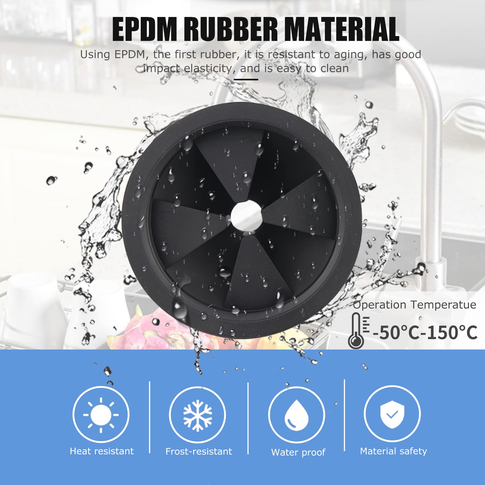 Garbage Disposal Splash Guards, 2-Pack 3 1/8" Sink Baffle Food Waste Disposer Drain Splash Guard Collar Quiet Collar Cover EPDM Rubber Drain Plugs Insert Parts for Waste King, Whirlaway, GE Disposer
