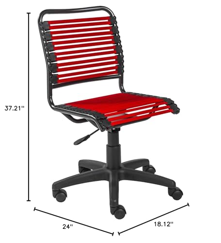 HomeRoots Red Flat Bungie Cord Low Back Rolling Office Chair