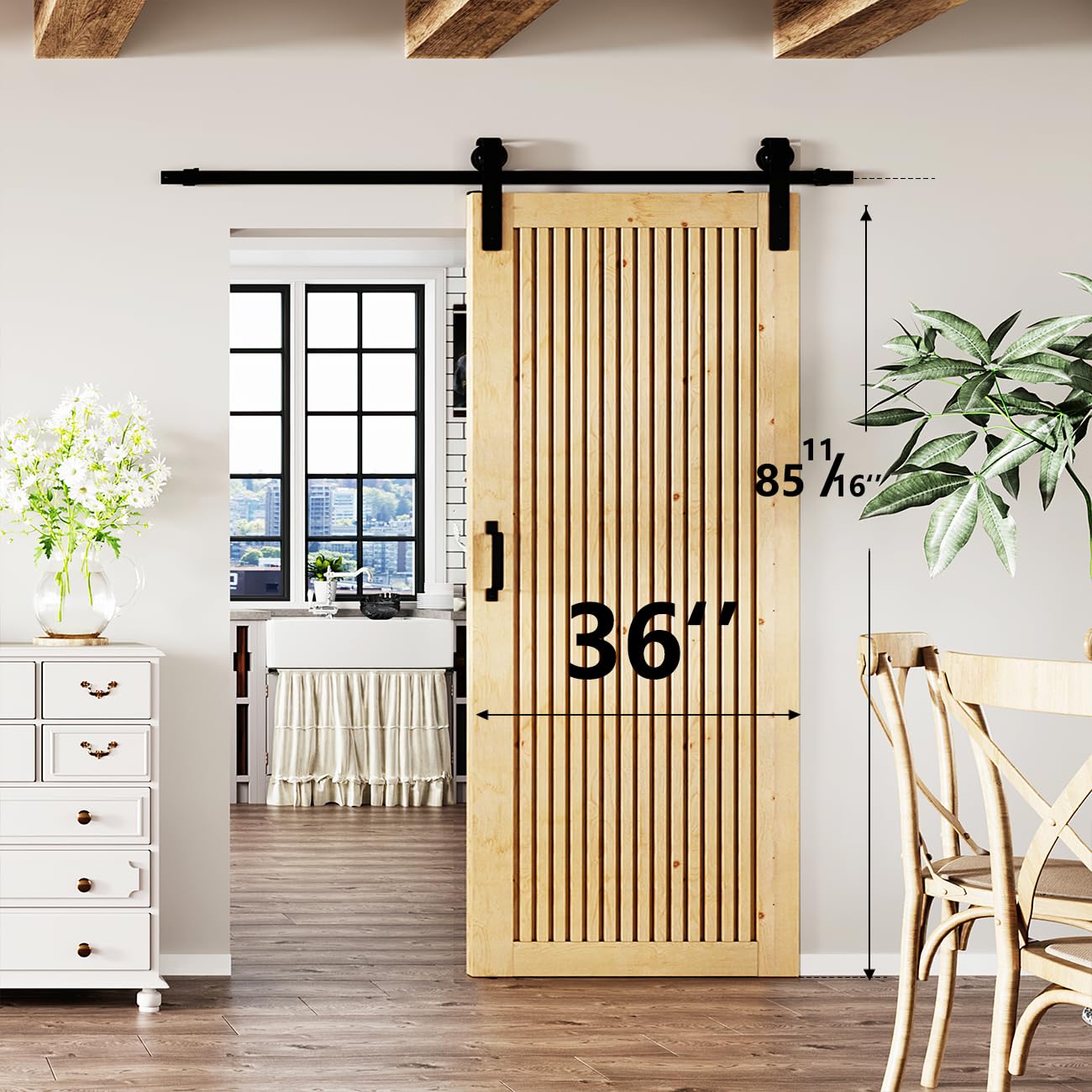 BARNER HOME 72"(Double 36") x 84" Sliding Barn Door with 6.6ft Barn Door Hardware Kit & Handle, Pre-Drilled Ready to Assemble, K Frame Planks