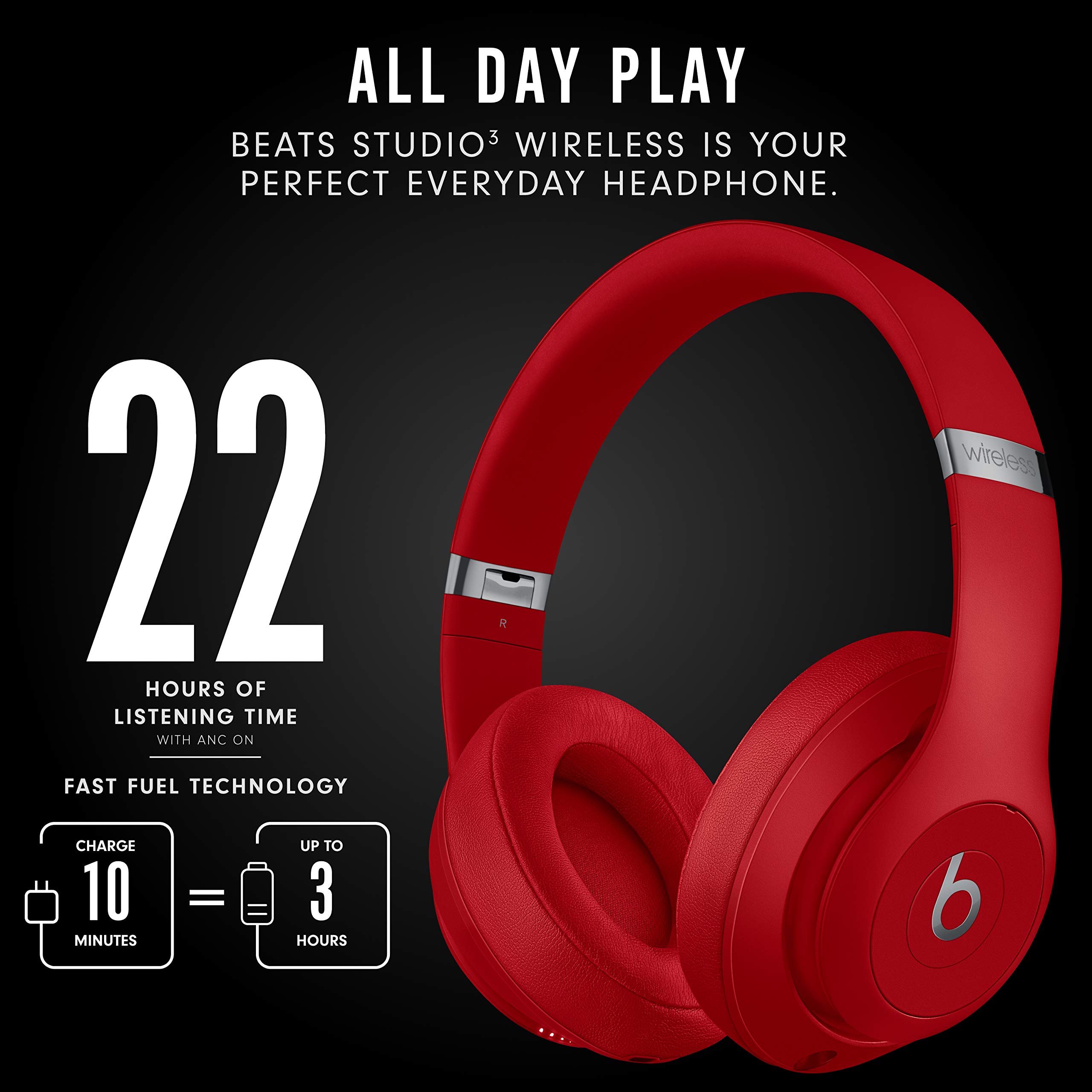 Beats Studio3 Wireless Noise Cancelling Over-Ear Headphones - Red with AppleCare+ (2 Years)