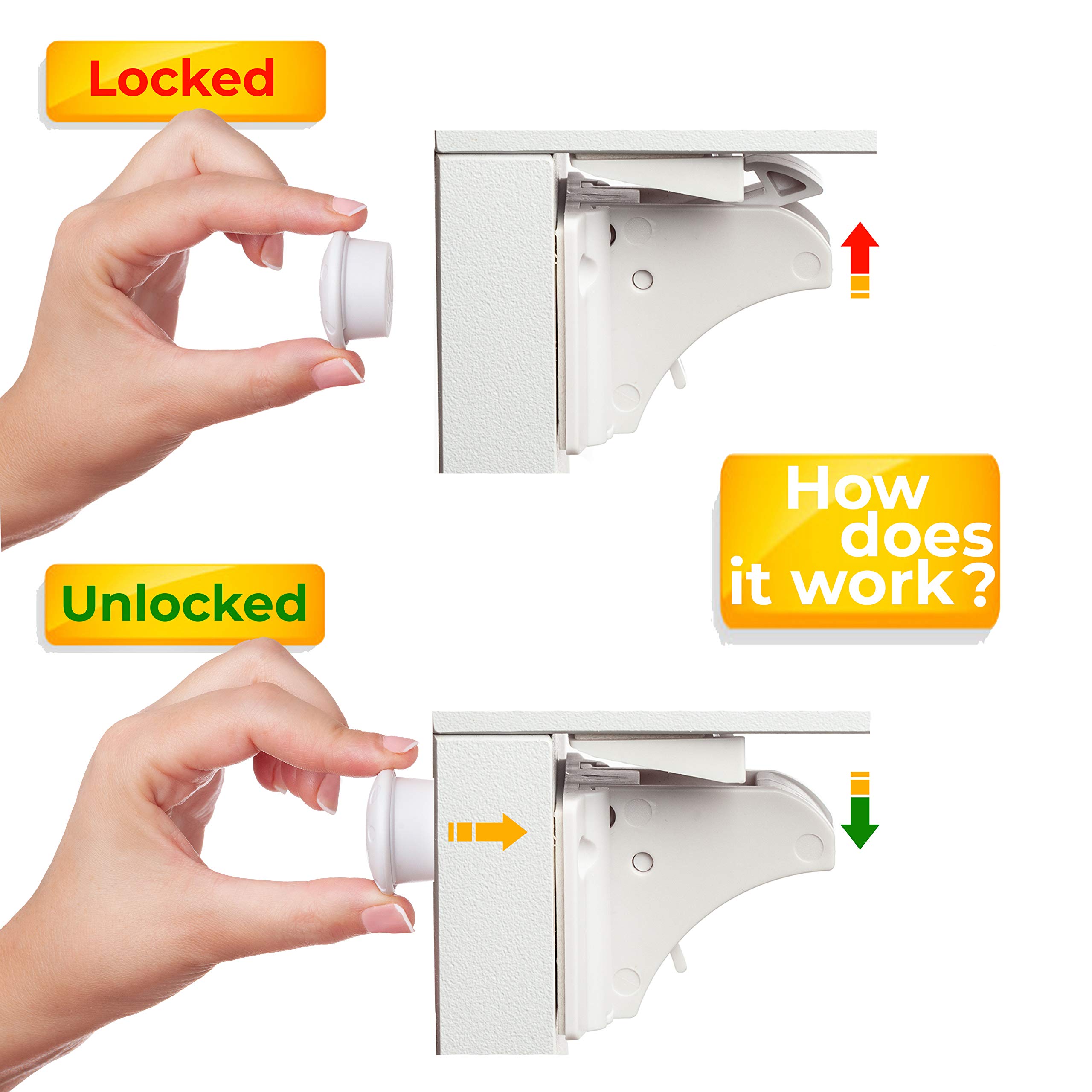 Baby Proofing, Magnetic Cabinet Locks Child Safety 3 Keys β 12 Pack Cabinet Locks for Babies Cupboards & Drawers Latches Adhesive Easy Installation by Babydil