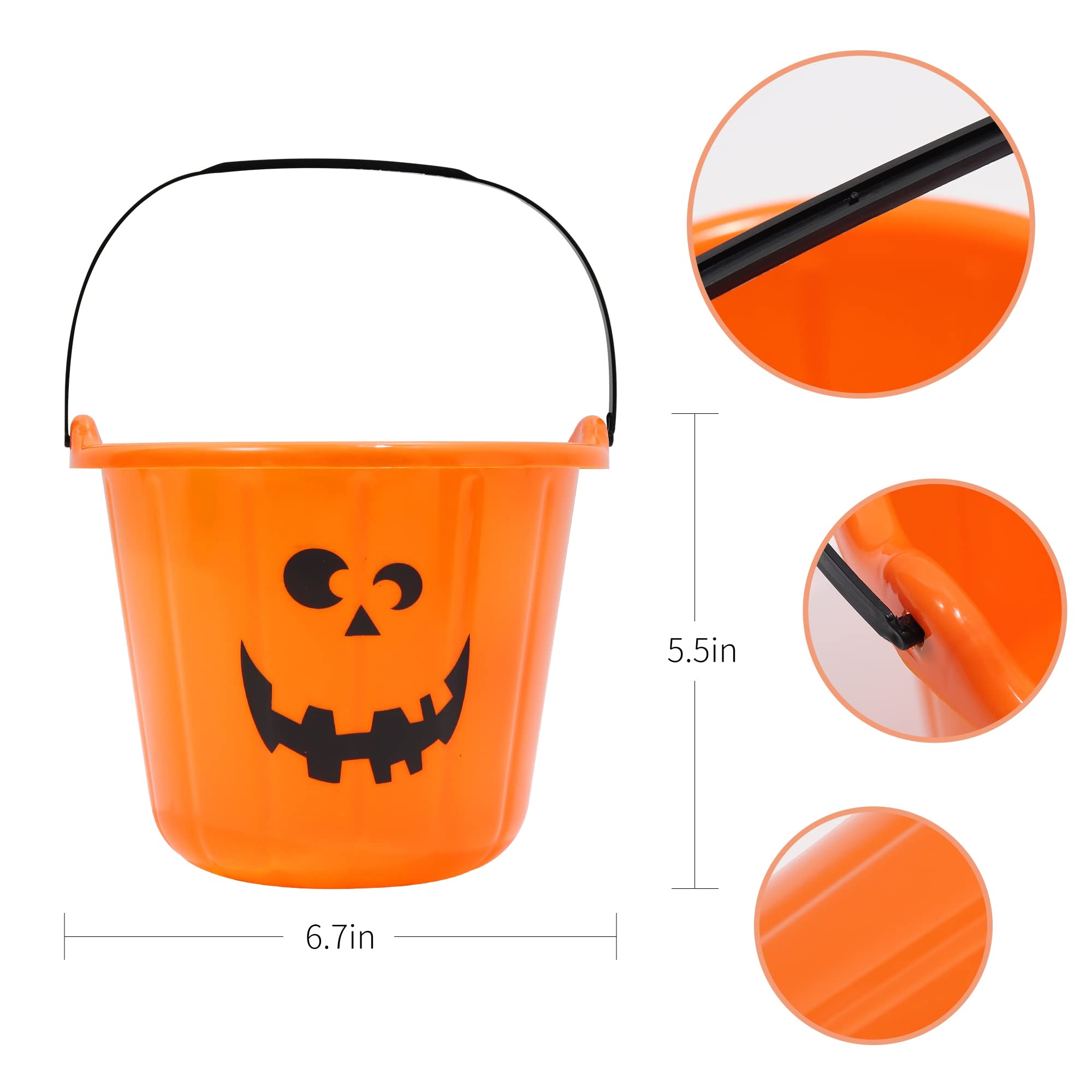 Zcaukya 3 Pack Halloween Buckets, Halloween Plastic Candy Pails, Portable Plastic Candy Trick or Treat Basket for Halloween Party Supplies, Orange Purple Green