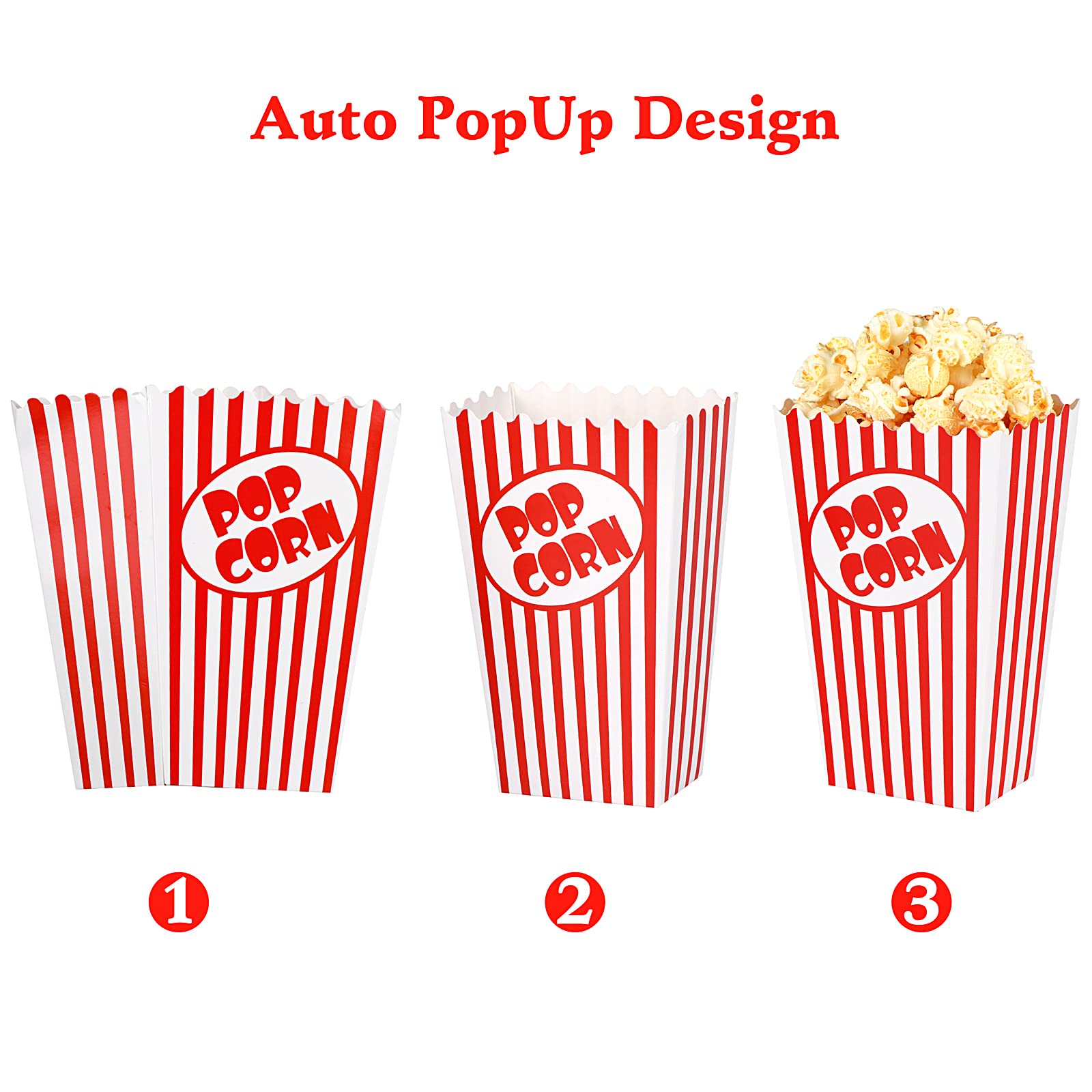 Zahaat 25 Mini Popcorn Boxes 5.5 Inches Tall Red and White Popcorn Bags Mini Pop Corn Buckets and Container for Movie Theater, Home, Carnival Party, Decorations