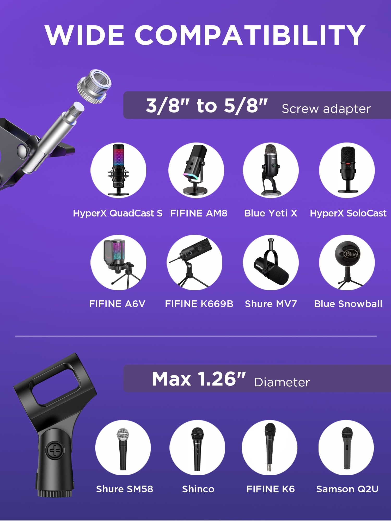 InnoGear Microphone Stand Mic Boom Arm for Blue Yeti HyperX QuadCast S SoloCast Snowball Fifine K669B and other Mic, with Shock Mount Windscreen Pop Filter Mic Clip Holder Cable Ties, Large