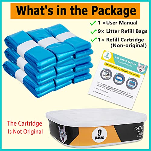 Cat Litter Refills Bag, 16 Ft Litter Refills Generic Compatible with Your Genie Litter Refill Cartridge, Included One Non-original Refill Cartridge, 9 Pack