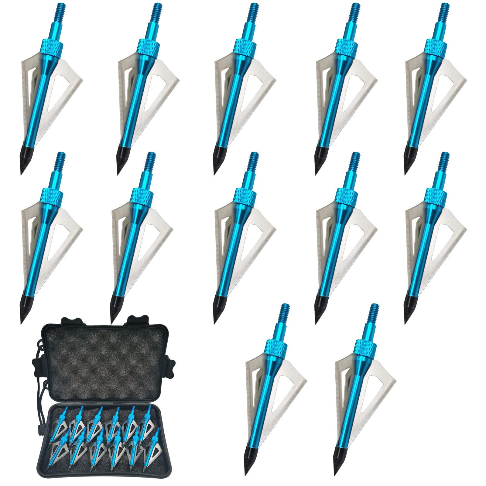 Archery Broadheads Hunting 3 Blade Archery Arrowhead 100 Gerling Threaded Spiral Head 12pcs (Blue)