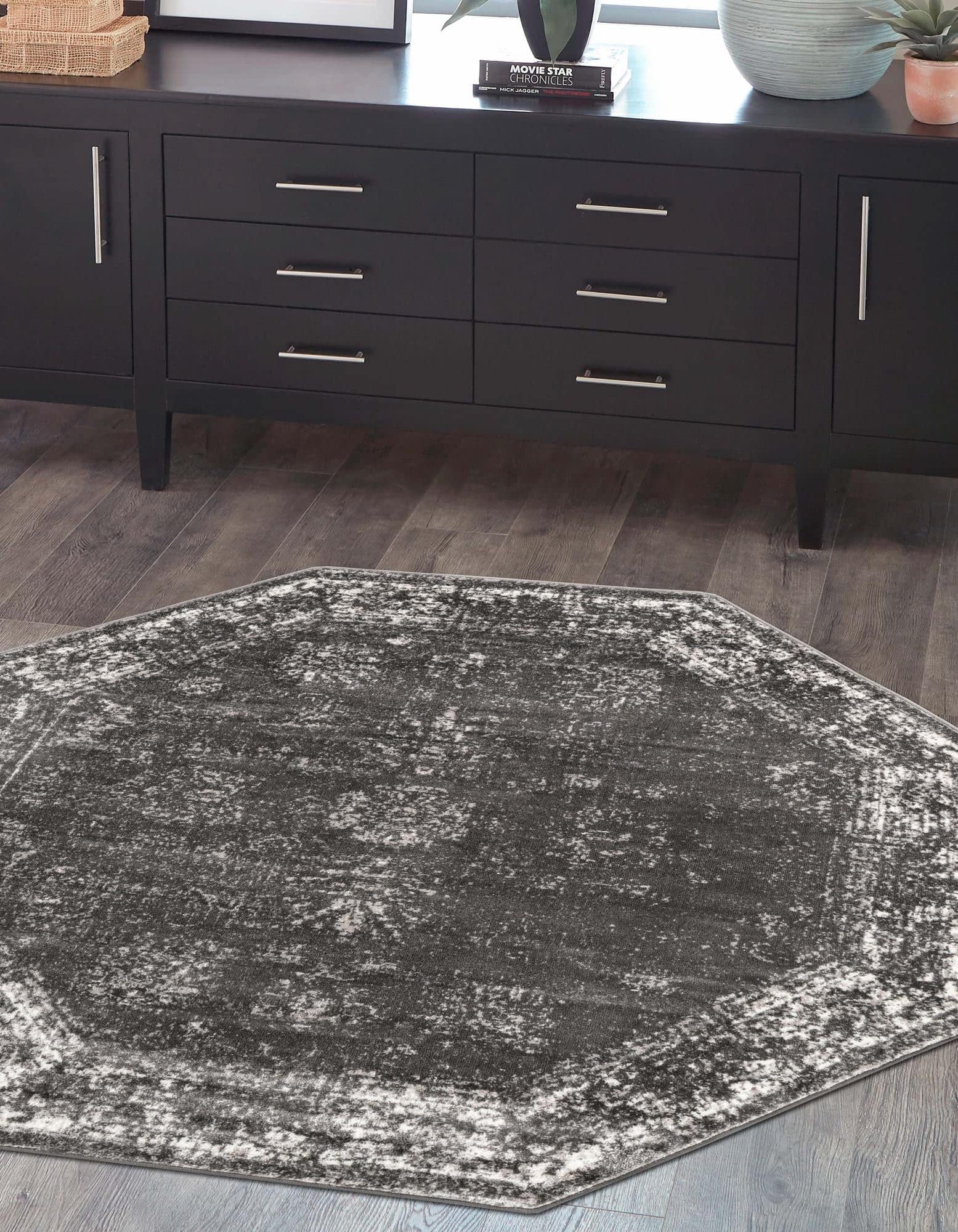 Rugs.com Monte Carlo Collection Rug β 5' Octagon Dark Gray Medium Rug Perfect for Living Rooms, Kitchens, Entryways