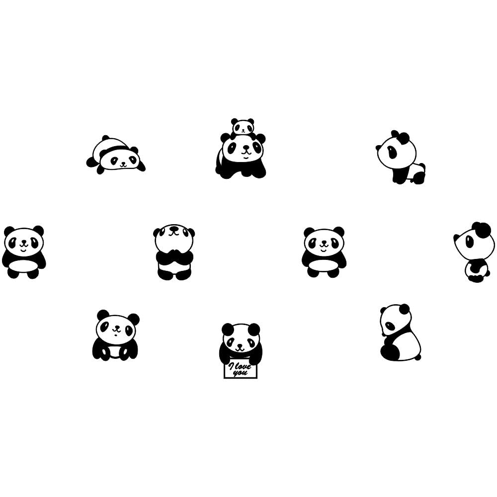 ANFRJJI 10 pcs Cute Small Panda Wall Decal Sticker Nordic Style Cute Animal Vinyl Wall Stickers for Kids Room Baby Room Nursery Wall Decor Effect Size 34"x64"inch (black-JWH265-Panda)