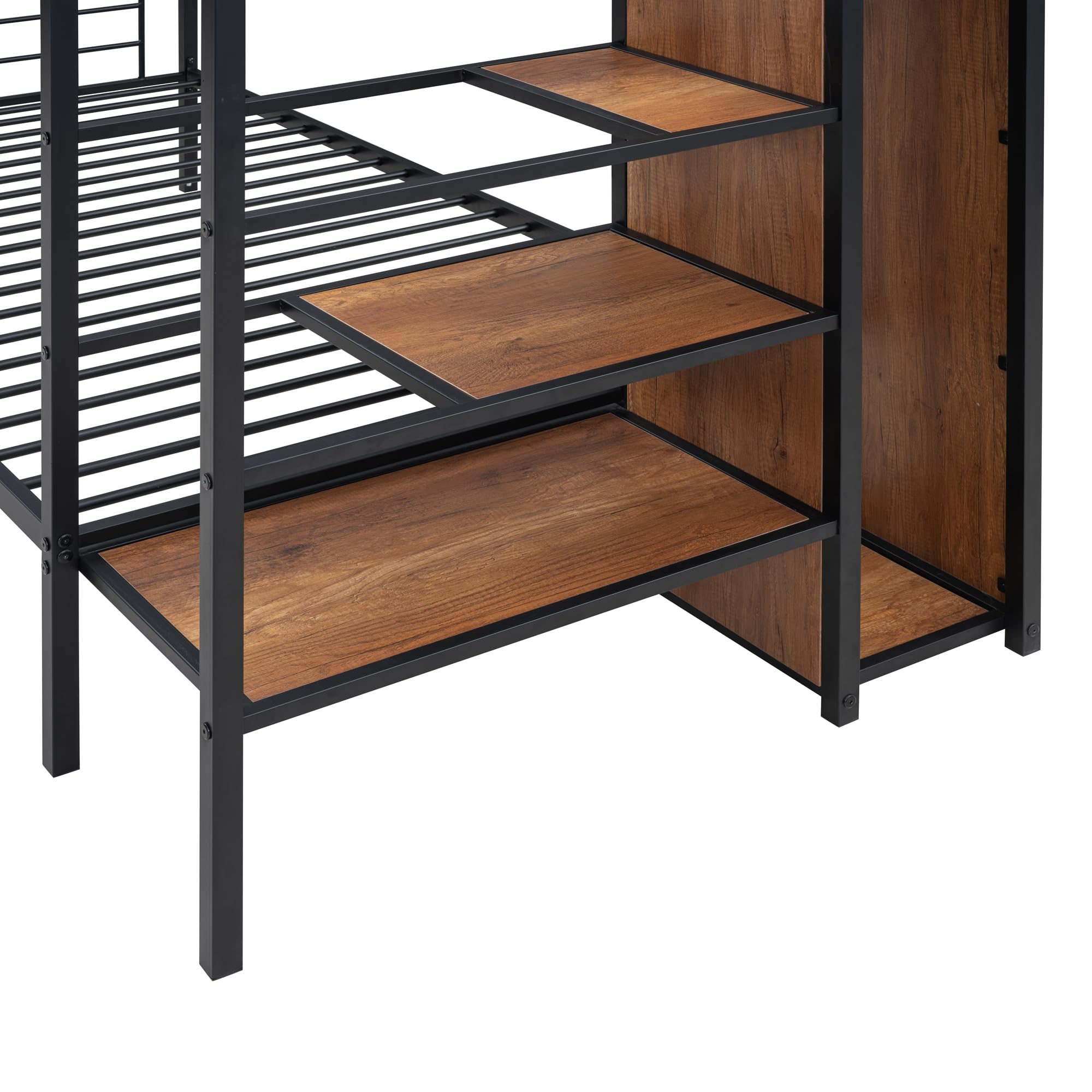 URTR Metal Twin Over Twin Size Bunk Beds, Heavy-Duty Twin Bunk Bed with Stairs and Wardrobe for Boys Girls Teens Bedroom Dormitory, Black